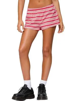 EDIKTED Striped Low Rise Shorts - Red-and-white