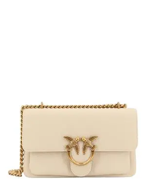 Pinko Leather Shoulder Bag With Metal Love Birds Buckle - White