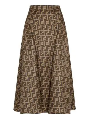 Fendi Ff Silk Flared Skirt - Brown