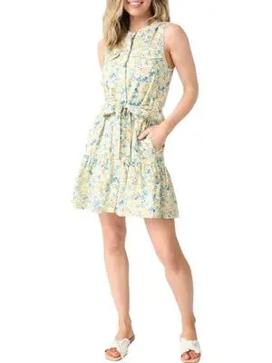 GIBSONLOOK Floral Belted Cotton-blend Dress - Nat Blue Green