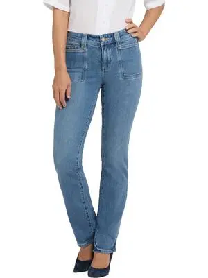 NYDJ Marilyn High Waist Patch Pocket Straight Leg Jeans - Bastille Sea