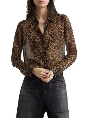 NILI LOTAN Gaia Slim Fit Silk Shirt - Vintage Leopard Print