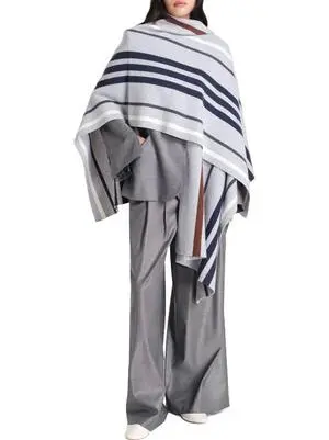 TWP Stripe Wrap Cashmere Poncho - Grey/navy Multi