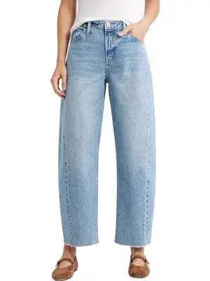 CITY BLUES Raw Hem High-waist Ankle Barrel Leg Jeans - Vintage Whisker