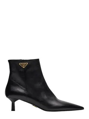 Prada Leather Kitten-heel Booties With Triangle Logo - Black
