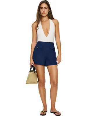 REFORMATION Trixie Linen Short - Blue