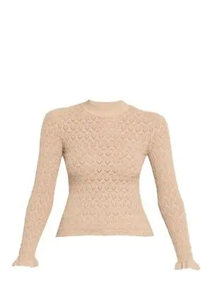Sea Ruby Crewneck Pointelle Knit Sweater Champagne