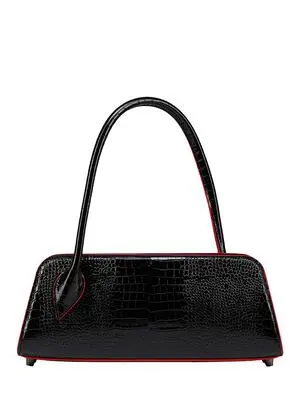 CHRISTIAN LOUBOUTIN Eloise Croc-embossed Leather Shoulder Bag - Black