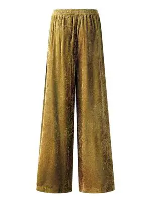 Shanghai Tang Velvet Wide-leg Trousers - Gold