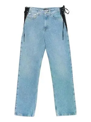 MUGLER Lace-up Straight Leg Jeans - Blue