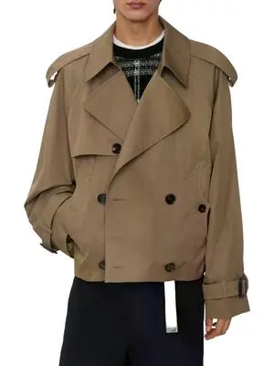 Burberry Cropped Gabardine Trench Coat - Brown