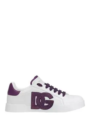 Dolce & Gabbana Crystal-embellished Leather Sneakers - White