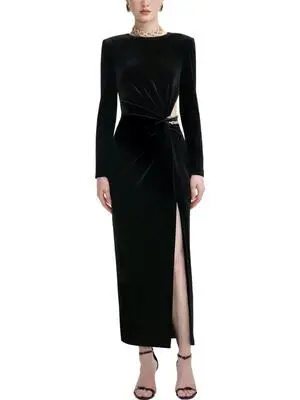 SELF-PORTRAIT Velvet Midi Dress - Black