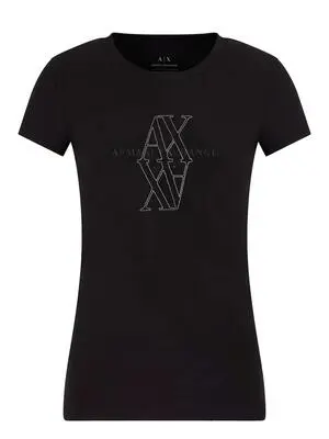 Armani Exchange Logo-Embroidered T-Shirt Black