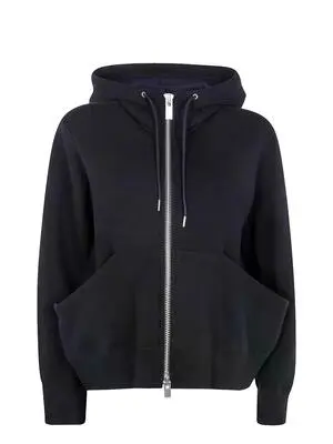 Sacai Sponge Zip-front Kangaroo-pocket Hoodie - Black