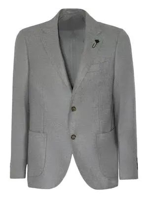 LARDINI Brooch-detail Cashmere Blazer - Grey