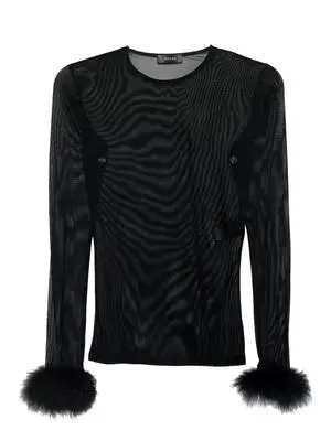 MUGLER Feather-cuff Mesh Top - Black
