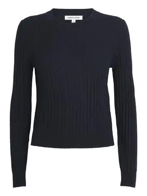 Veronica Beard Wool Ribbed Cheval Sweater - Navy
