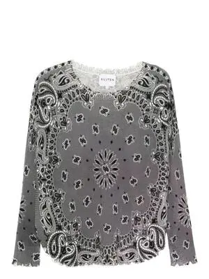 KUJTEN Paisley-print Frayed-edge Sweater - Grey