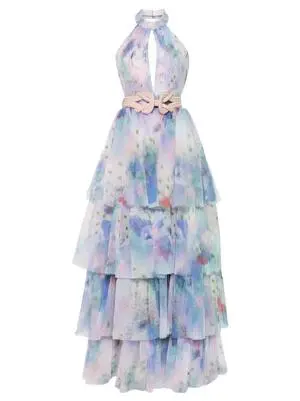 SAIID KOBEISY Floral-print Tulle Dress - Purple