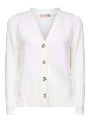 BLANCA VITA Button-placket Ribbed Cardigan - White