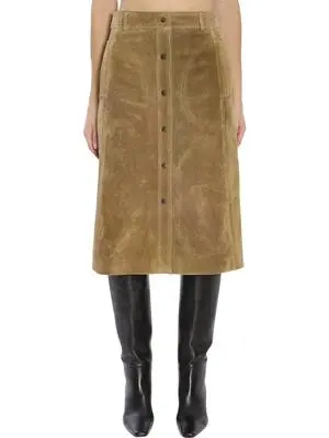ARMA Elen Snap-button Suede Midi Skirt - Brown