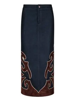 JOHANNA ORTIZ Time On My Side Embroidered Denim Maxi Skirt