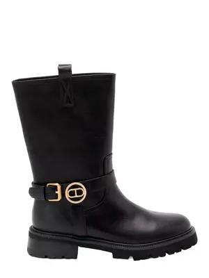 TWINSET Buckle-embellished Leather Boots - Black