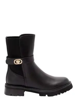 TWINSET Buckle-strap Leather Boots - Black