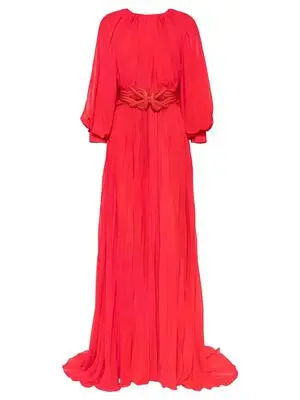 SAIID KOBEISY Pleated Puff-sleeve Dress - Red