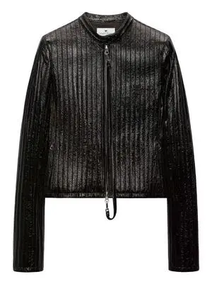 COURREGES Ribbed Leather Jacket - Black