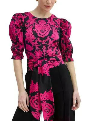 Luisa Spagnoli Damask Puff-sleeve Top - Pink