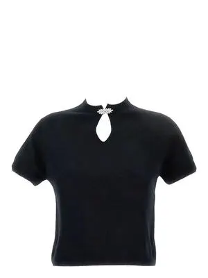 BARRIE Rhinestone-Embellished Keyhole Top Black