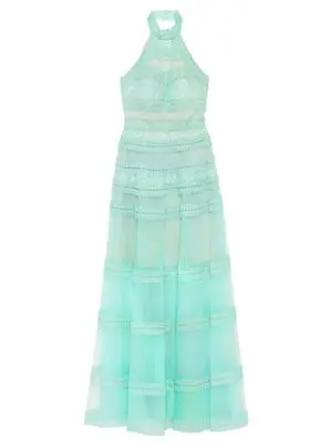 SAIID KOBEISY High-neck Lace Maxi Dress - Green