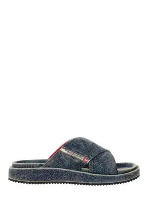 DIESEL Denim Cross-strap Slides - Blue