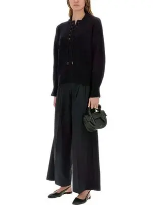 Max Mara Lace-Up Ribbed Sweater Blue
