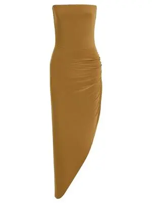 Norma Kamali Strapless Asymmetric Stretch-jersey Dress - Mustard
