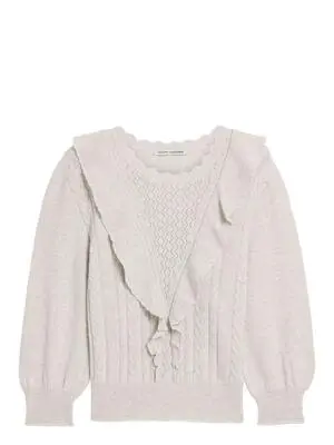 Autumn Cashmere Ruffled Cable-knit Cashmere Sweater - Light Gray