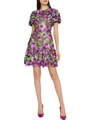 MILLY Yasmin 3d Floral Dress - Pink Multi
