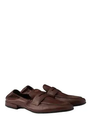 Prada Shuffle Antiqued Leather Loafers - Brown
