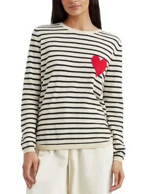 Chinti & Parker Wool Cashmere Breton Heart Sweater - Cream/navy/red