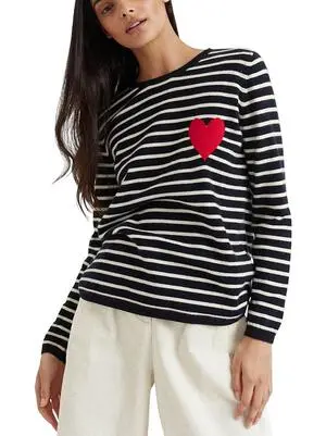 Chinti & Parker Wool Cashmere Breton Heart Sweater - Navy/cream/red