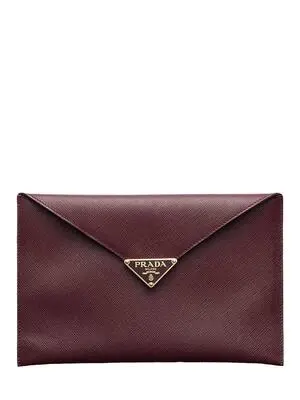 Prada Saffiano Leather Envelope Clutch - Burgundy