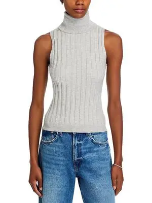 French Connection Padma Fine Knit Turtleneck Tank Top - Light Gray Melange