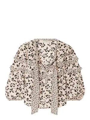 Maison Mayle Majorelle Floral-print Silk Crepe De Chine Blouse With Tie Details And Ruffles - Multi