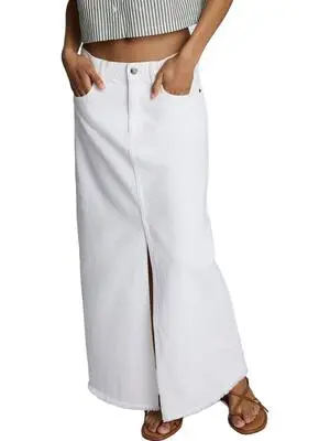 KENNETH COLE Frayed Hem Denim Maxi Skirt - Pure White