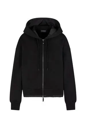 Emporio Armani Zip-up Hoodie With Quilted Hem - Black