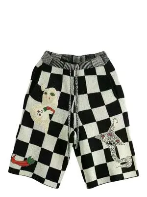 THE ELDER STATESMAN Nora Lite Creatures Check-pattern Shorts - Black