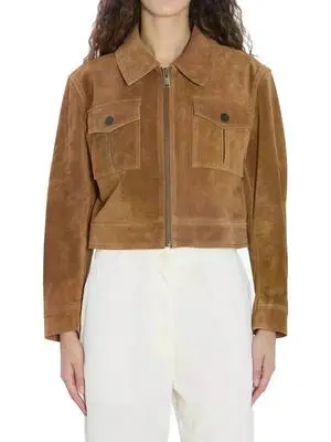 ARMA Pointed-collar Suede Jacket - Brown
