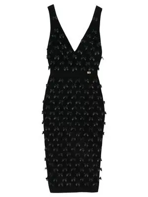 Elisabetta Franchi Bow-embellished V-neck Dress - Black